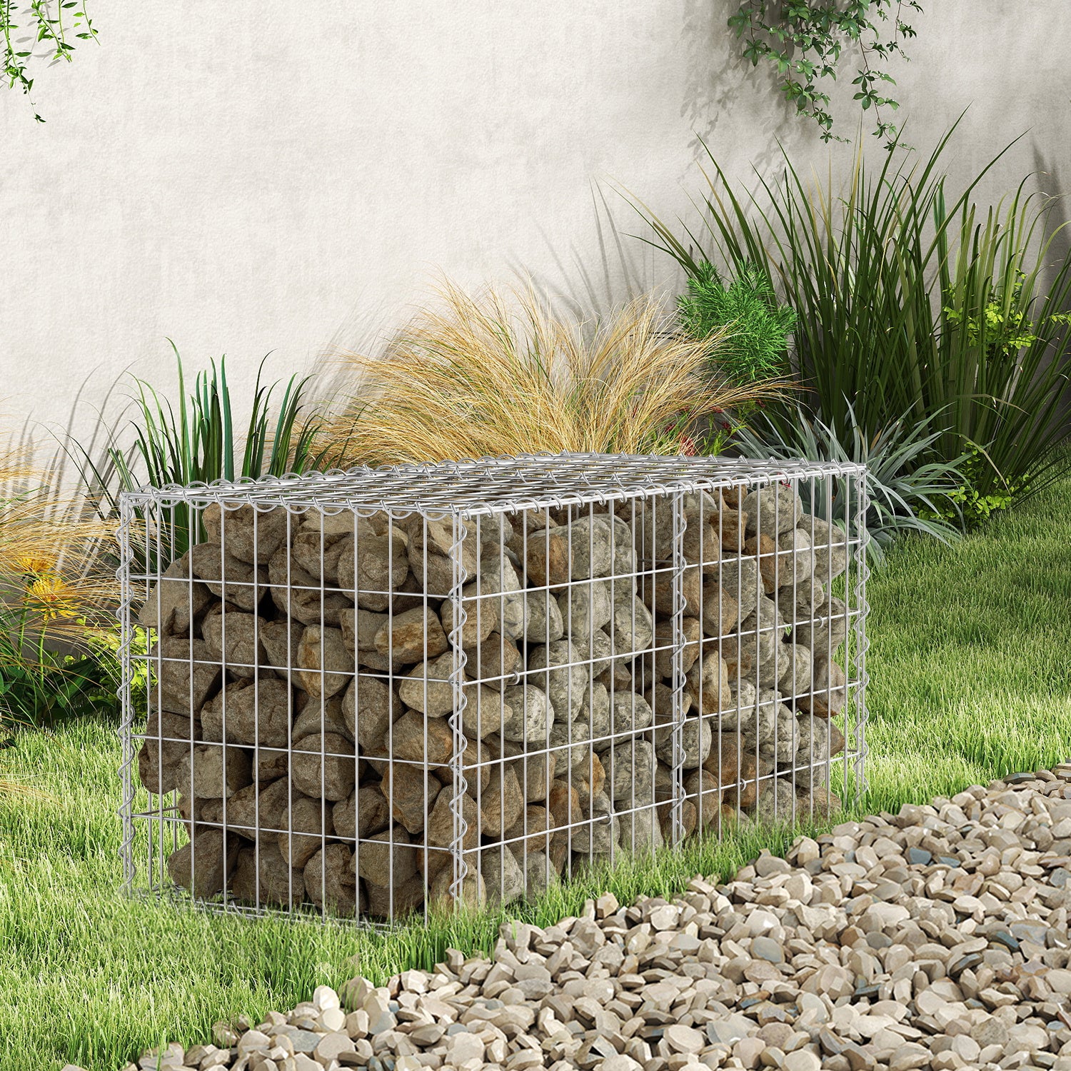 Gabion pour Pierre Acier Galvanisé Argenté 100x50x50 cm Cage à Pierres ...