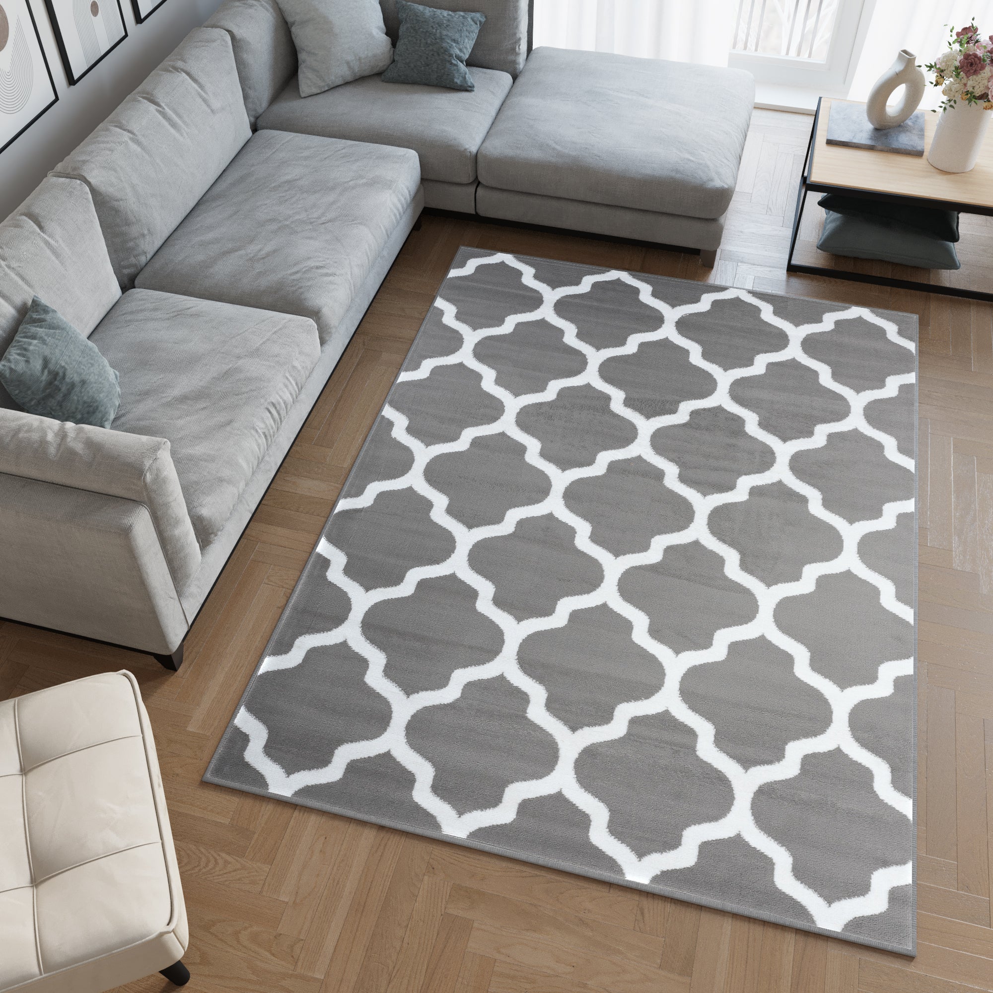 Tapiso Luxury Tapis de Salon Chambre Moderne Gris Blanc Géométrique 140 ...