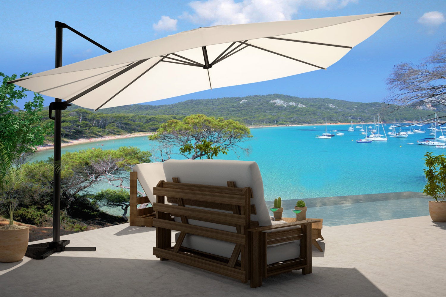 CESARE Parasol excéntrico rectangular 3 x 4 m giratorio en 360° crudo ...