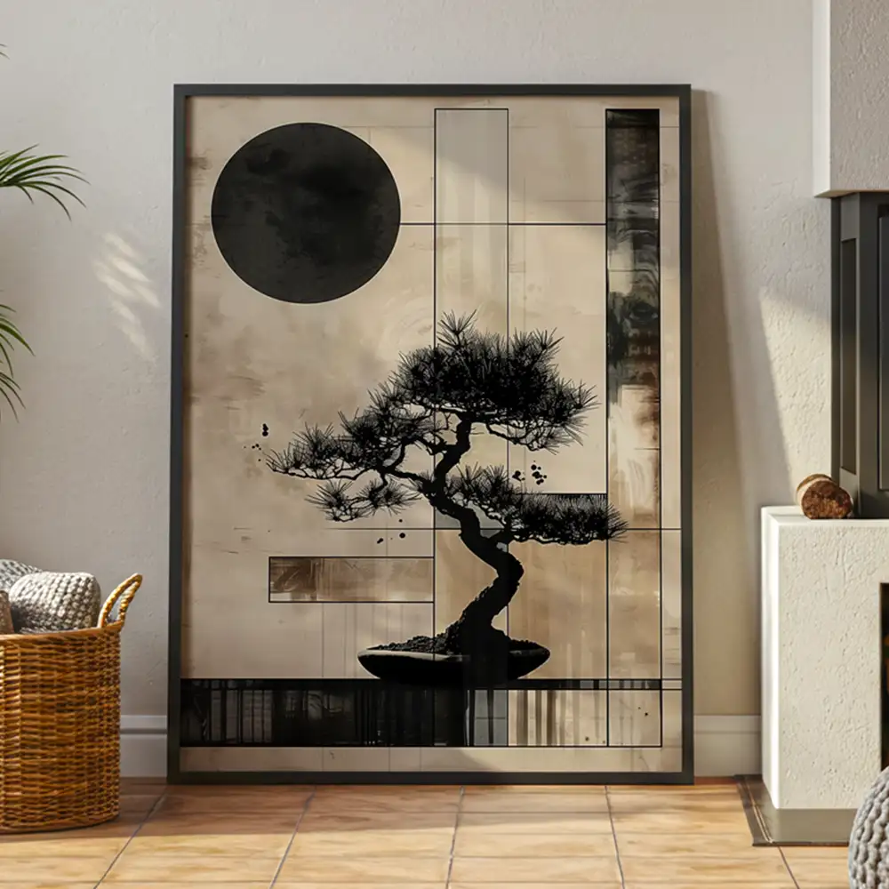 DekoArte – Tableau mural décoratif Japandi 70x100 cm | Cadre bois noir ...