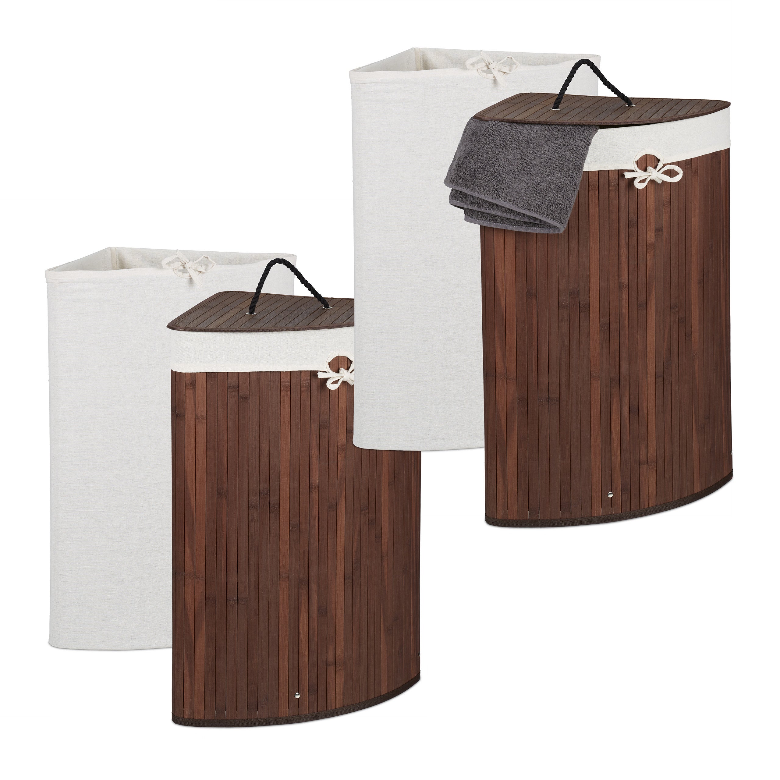 Panier lessive en angle, lot 2, bambou, corbeille pliable avec ...