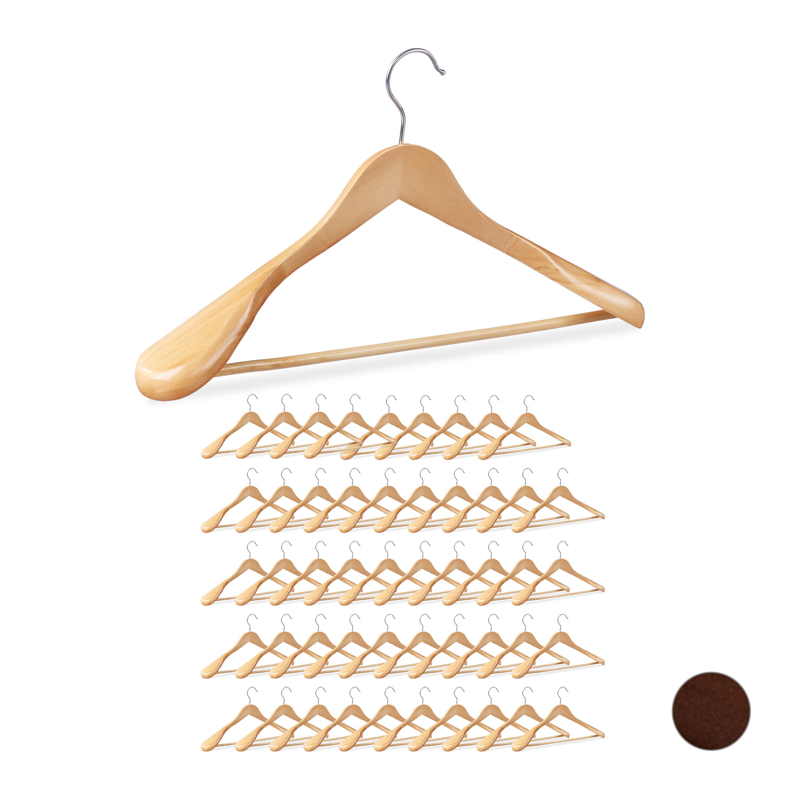 Pack 50 Perchas Traje Anchas, Madera-Metal, 24 x 44,5 x 5,5 cm, Natural ...