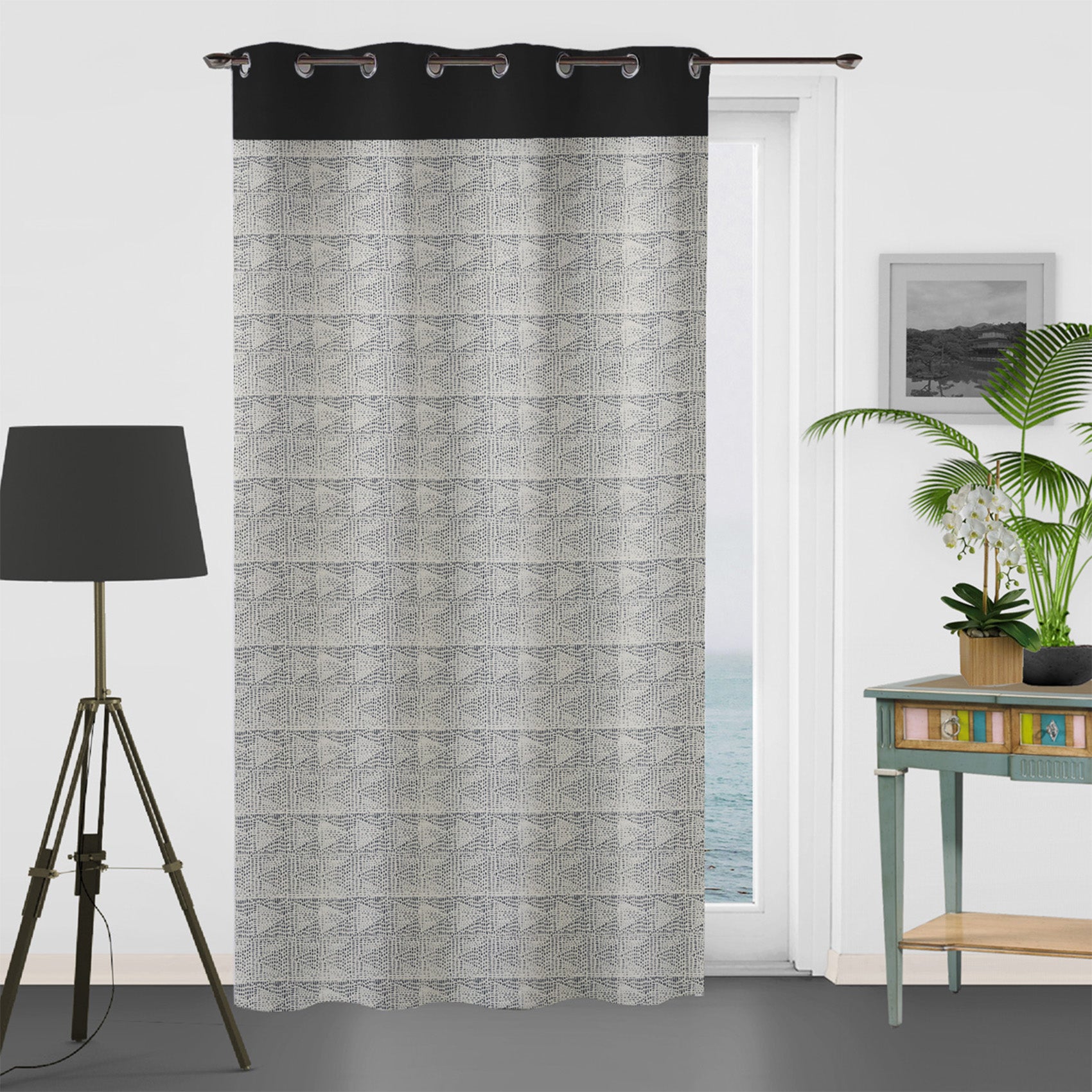 Rideau à motifs graphiques en 100% coton - Noir - 135x250 cm - Coton ...