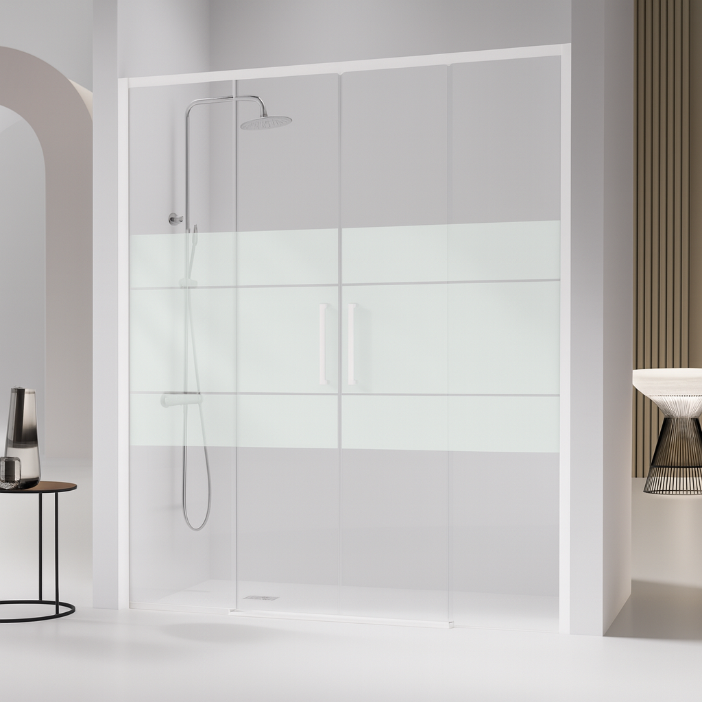 Mampara de ducha frontal DELTA - Blanco mate - 169-171,6 cm - 2 ...