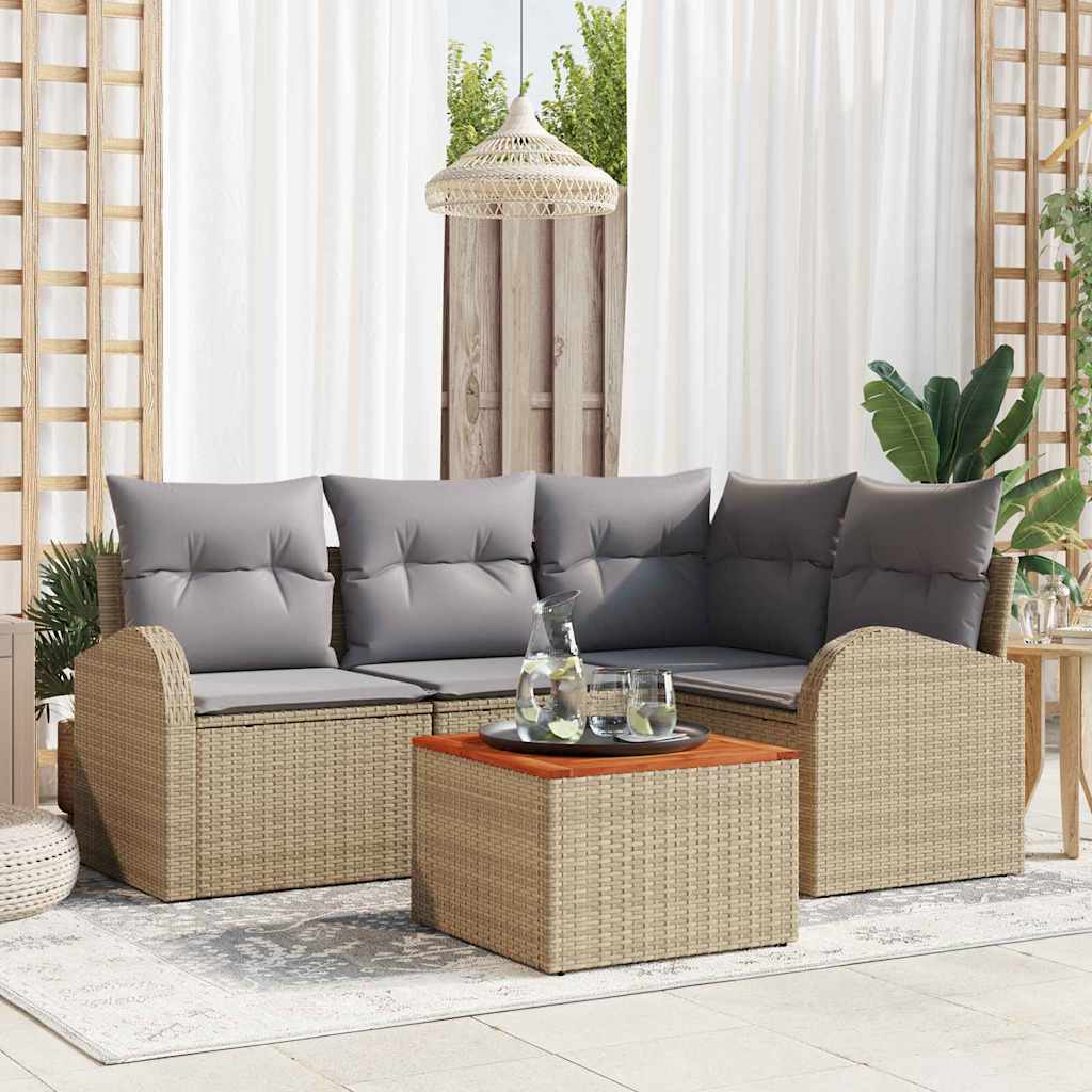 Juego de Sofá de Jardín de 5 Piezas con Cojines en Beige Polirratán y ...