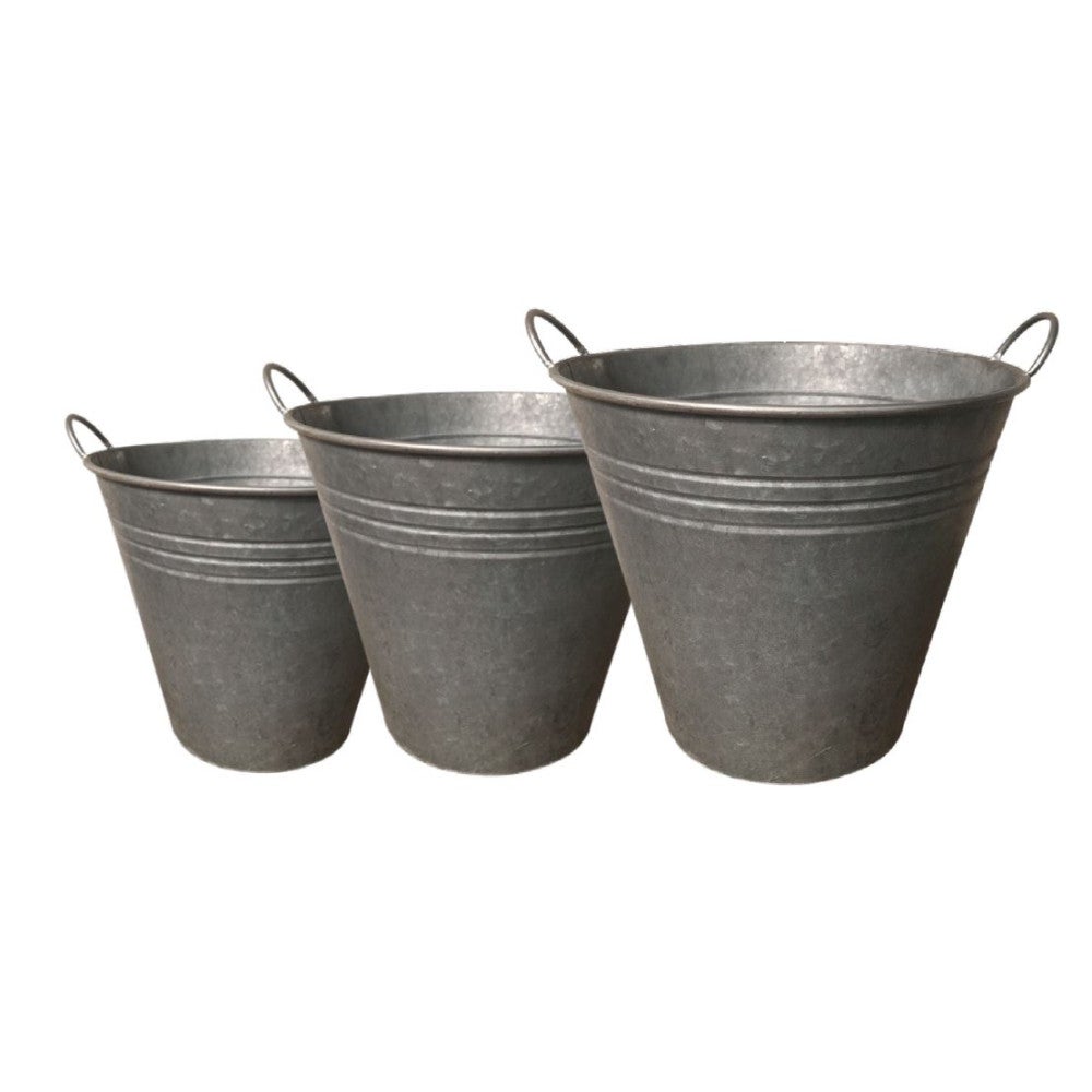 Set3 bassines sceaux de jardin extérieur vieux zinc gris 23.5-31-41cm ...