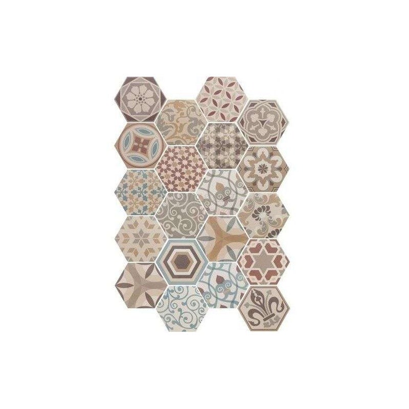 Carrelage sol / mur hexagonal patchwork motif coloré 17,5x20 cm ...