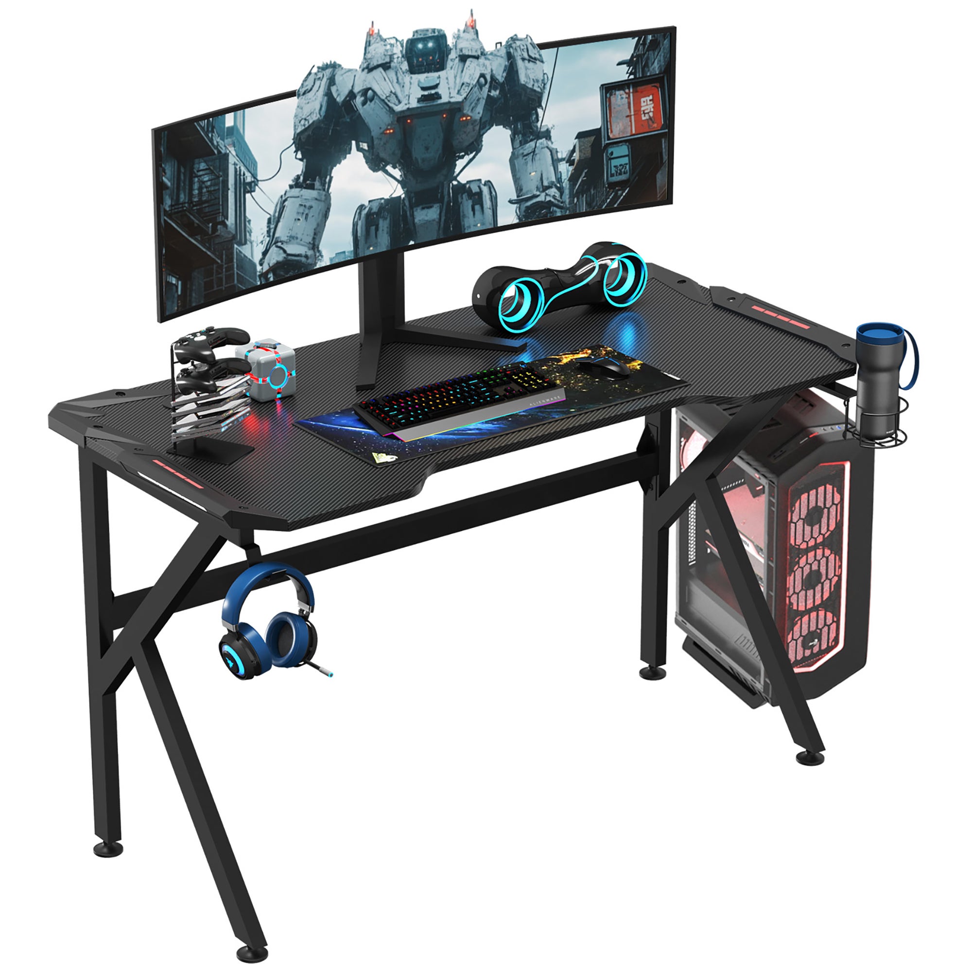 HOMCOM Bureau gaming bureau gamer bureau informatique support casque ...