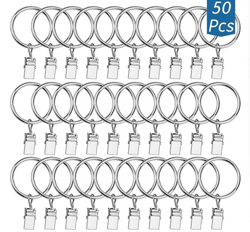 Anneaux de rideaux en métal argenté, 50 pièces - Pinces à rideaux ...