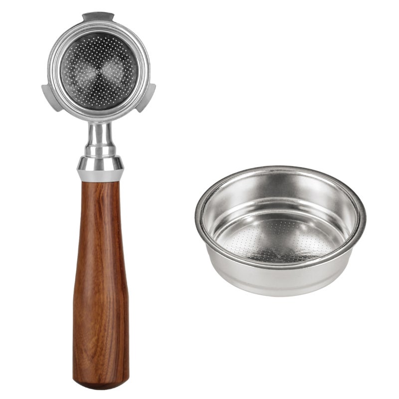 Cafetière double porte-filtre 51 mm, manche bois massif + 2 bols à ...