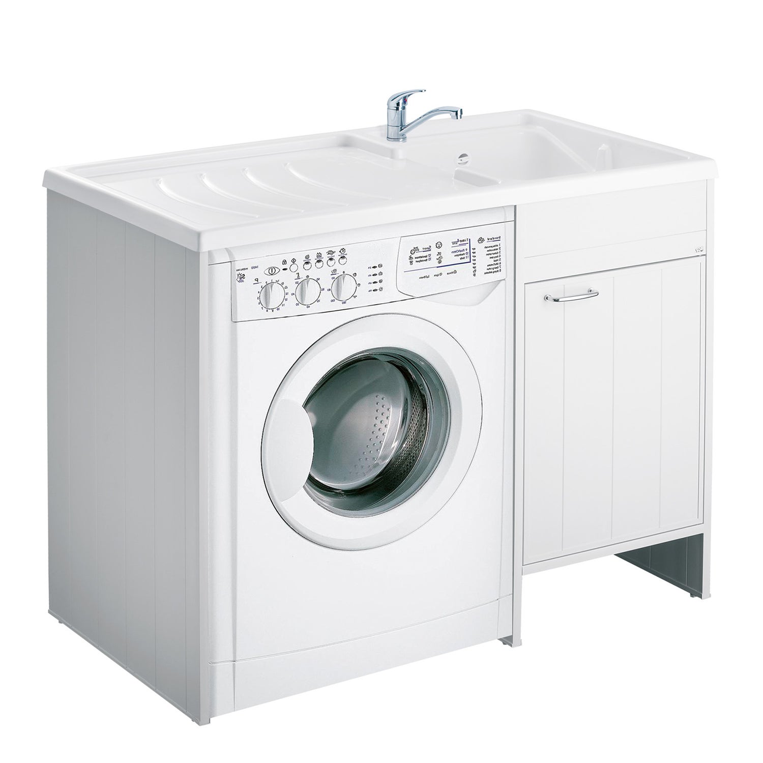 Meuble cache lave linge avec bac à laver réversible en PVC blanc 109x60 ...