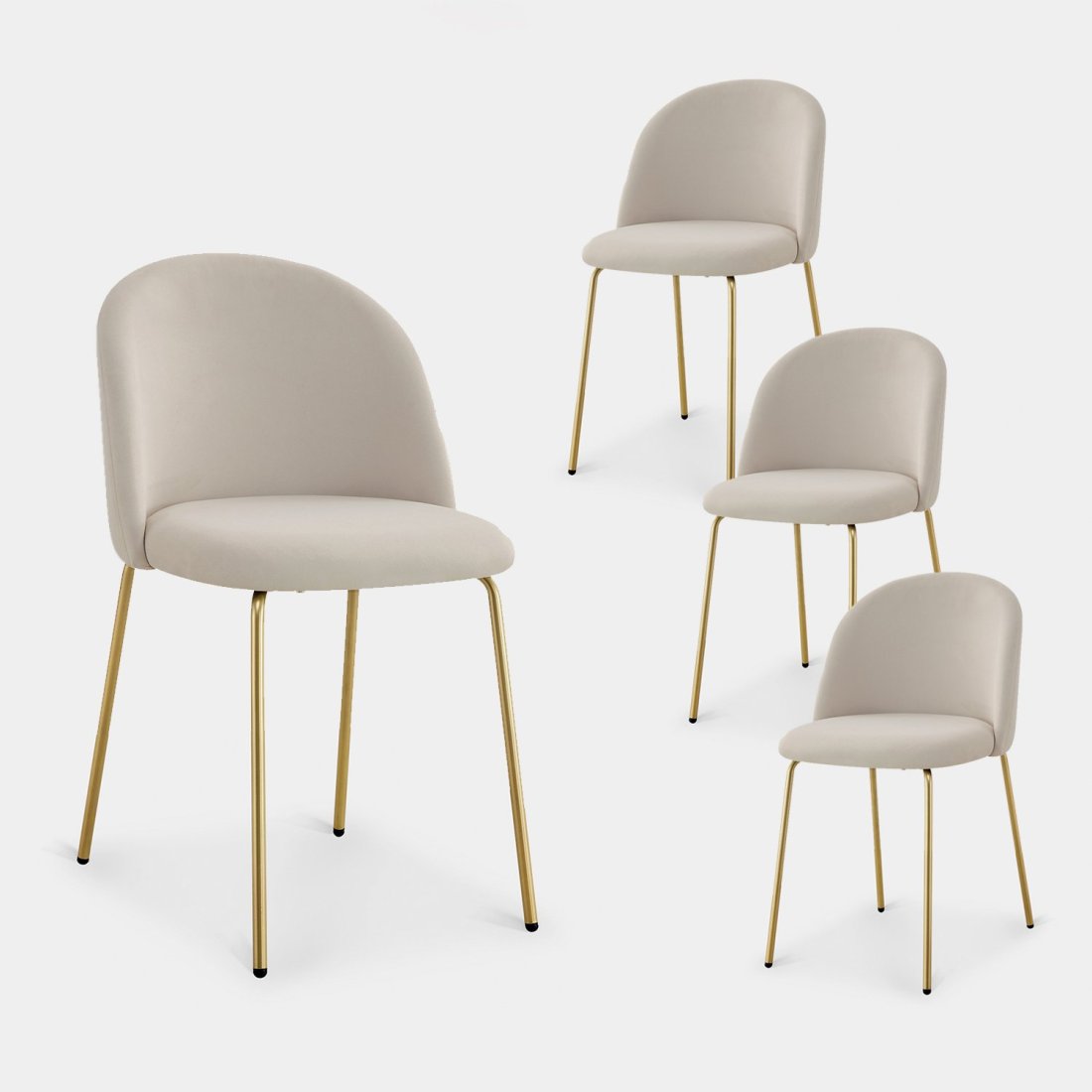 Pack 4 chaises de salle à manger tapissées en velours beige avec pied ...