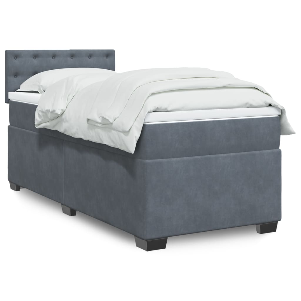 Cama box spring individual con colchón terciopelo gris oscuro | Leroy ...