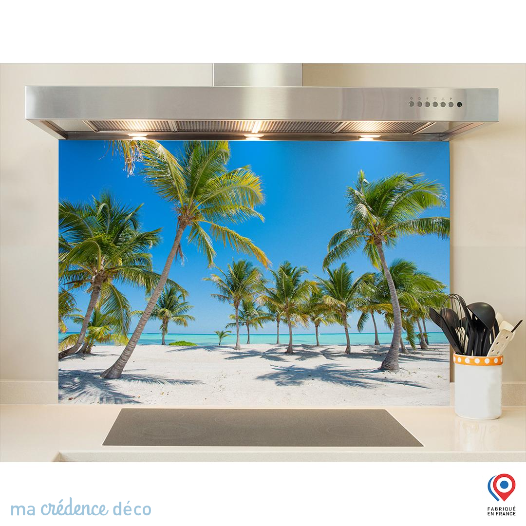 Crédence cuisine fond de hotte Plage et palmiers - Verre trempé - L 90 ...