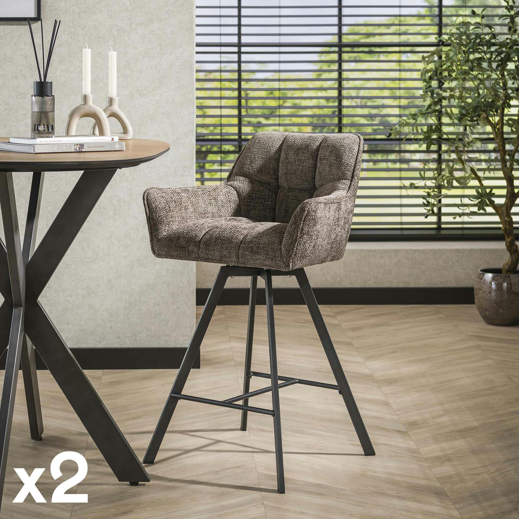 Chaise de bar pivotante en velours texturé taupe (lot de 2) MELBOURNE ...