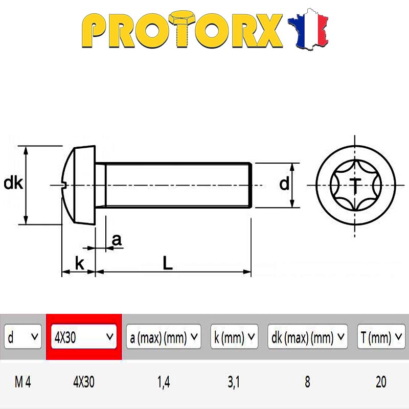 Vis à Métaux BOMBÉE SIX LOBES : (M4 x 30mm) x 50pcs | Acier Inox A2 ...