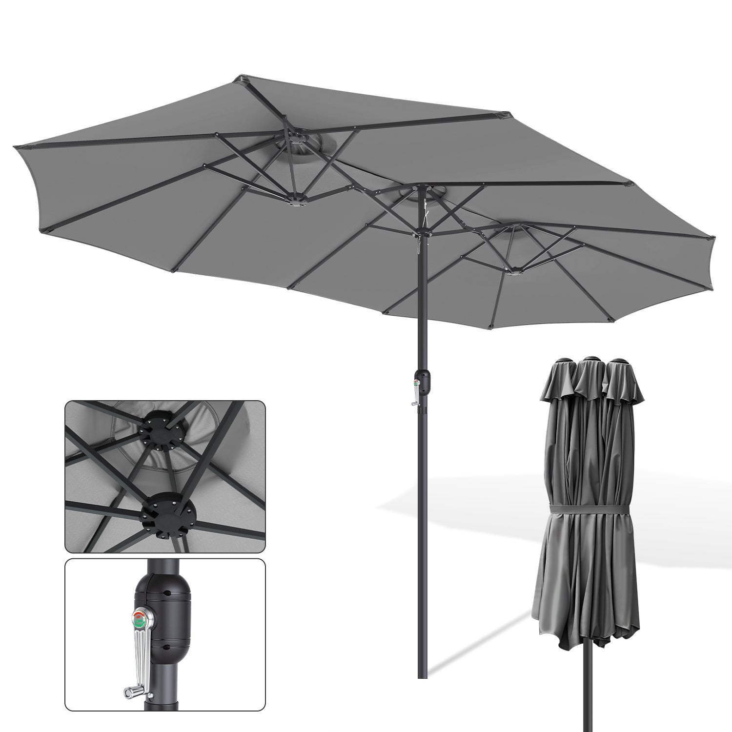 Parasol grand format Gris triple tête – Protection solaire maximale ...