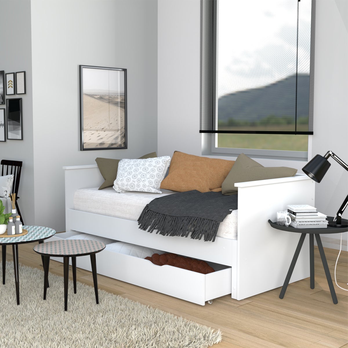 Lit banquette extensible 80x200 tiroir et sommiers inclus Alice Blanc ...