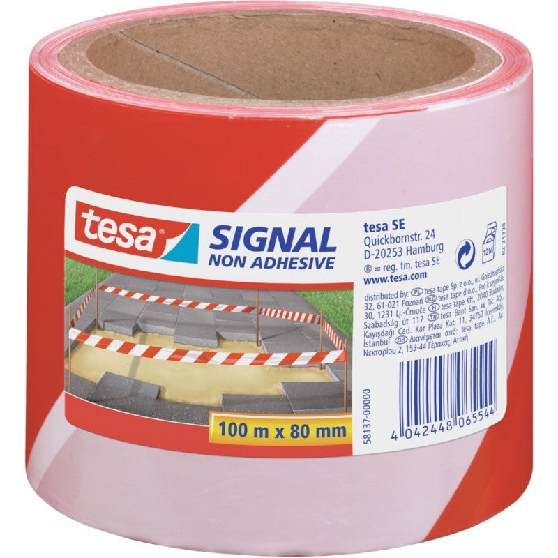 Rouleau rubalise marquage de zones Tesa rayures rouge blanc | Leroy Merlin