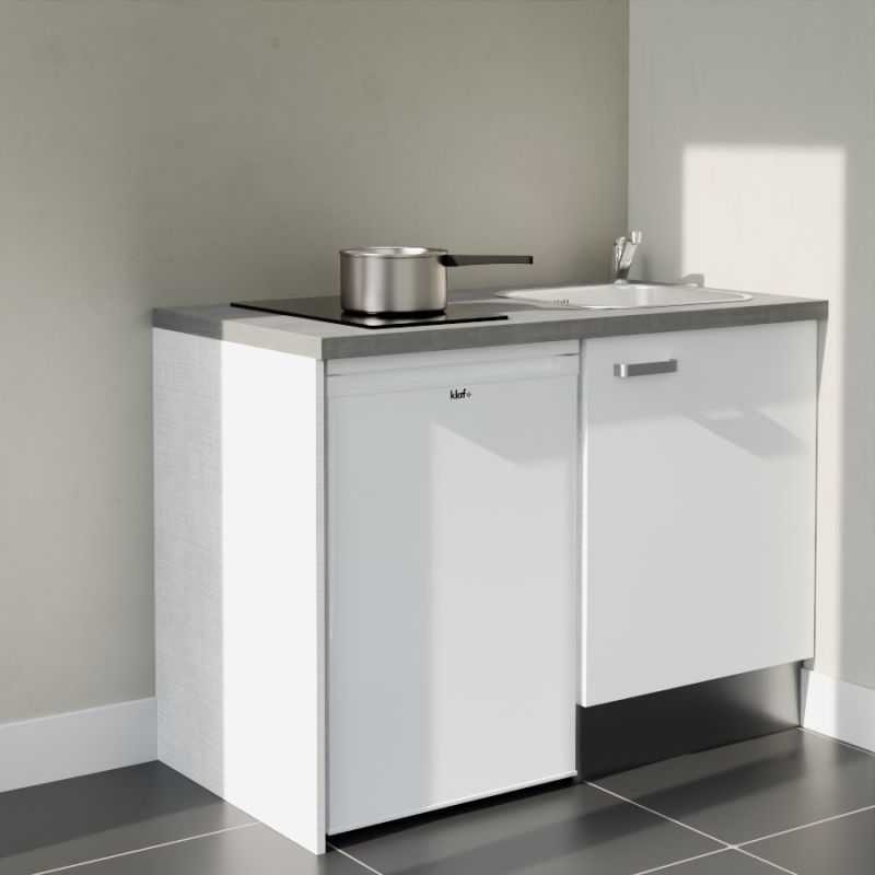 Kitchenette modèle K08 - Façades Blanc - Plan de travail Gris béton ...