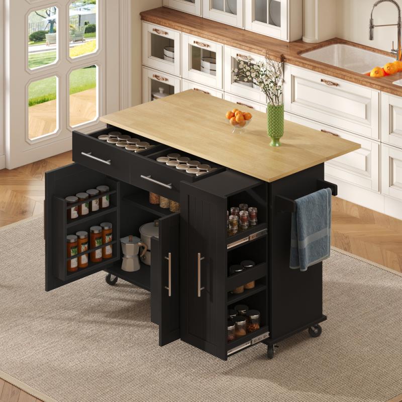 Îlot de Cuisine Mobile 120×40 cm Noir avec 3 Niveaux Organisateur ...