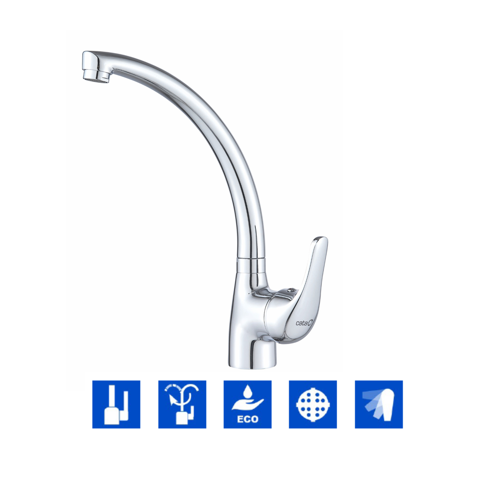 CATA Grifo De Cocina CBA CROMO/E Monomando Caño Alto Giratorio 360º ...