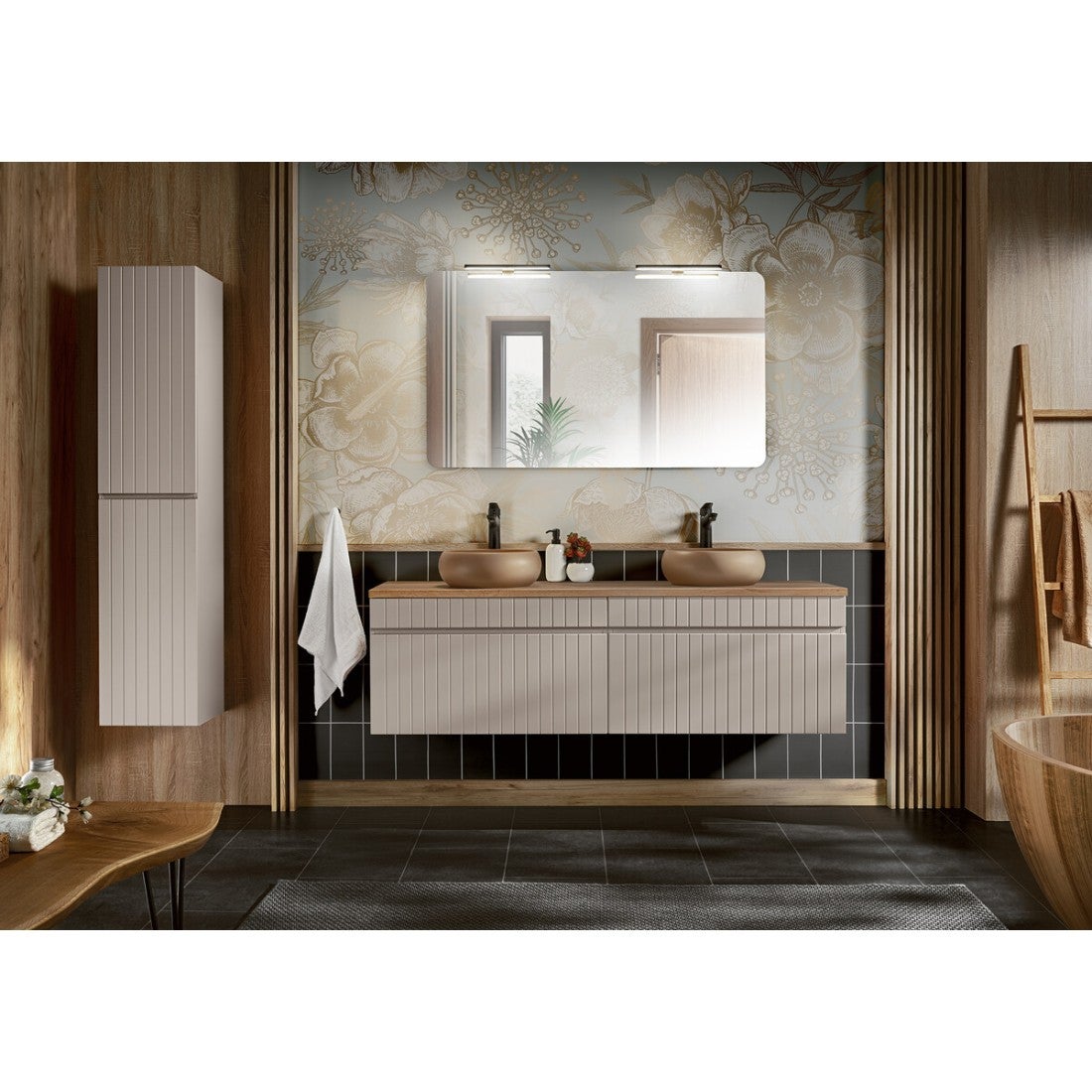 Conjunto ICON: mueble bajo lavabo 160cm + 2 lavabos redondos sobre ...