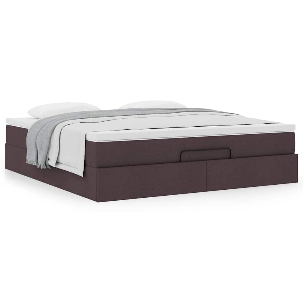 Cadre de lit ottoman avec matelas marron foncé 160x200 cm tissu | Leroy ...