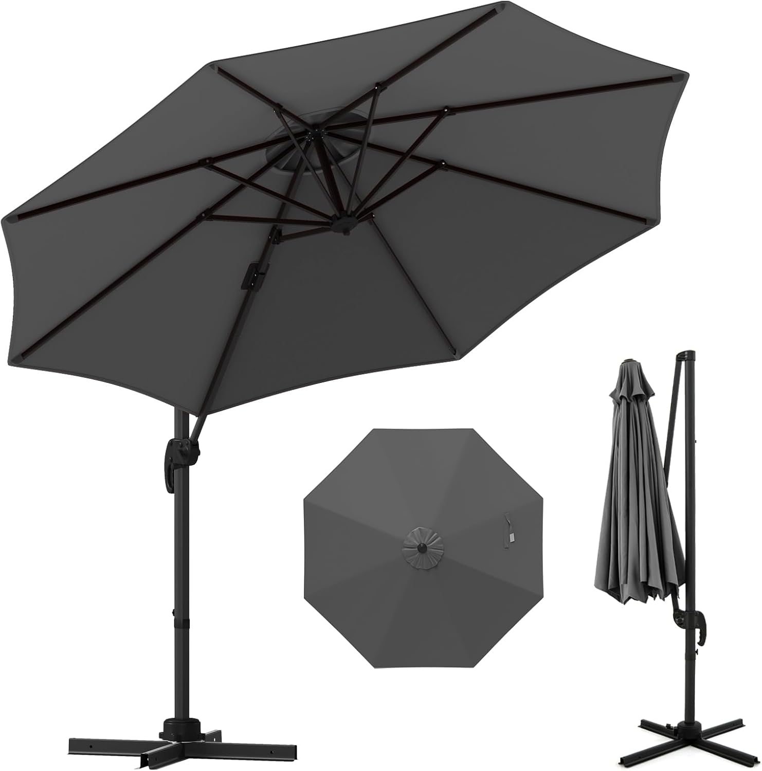 Parasol Deporte 3x3M, Parasol de Jardin Exterieur Pivotant à 360°, avec ...
