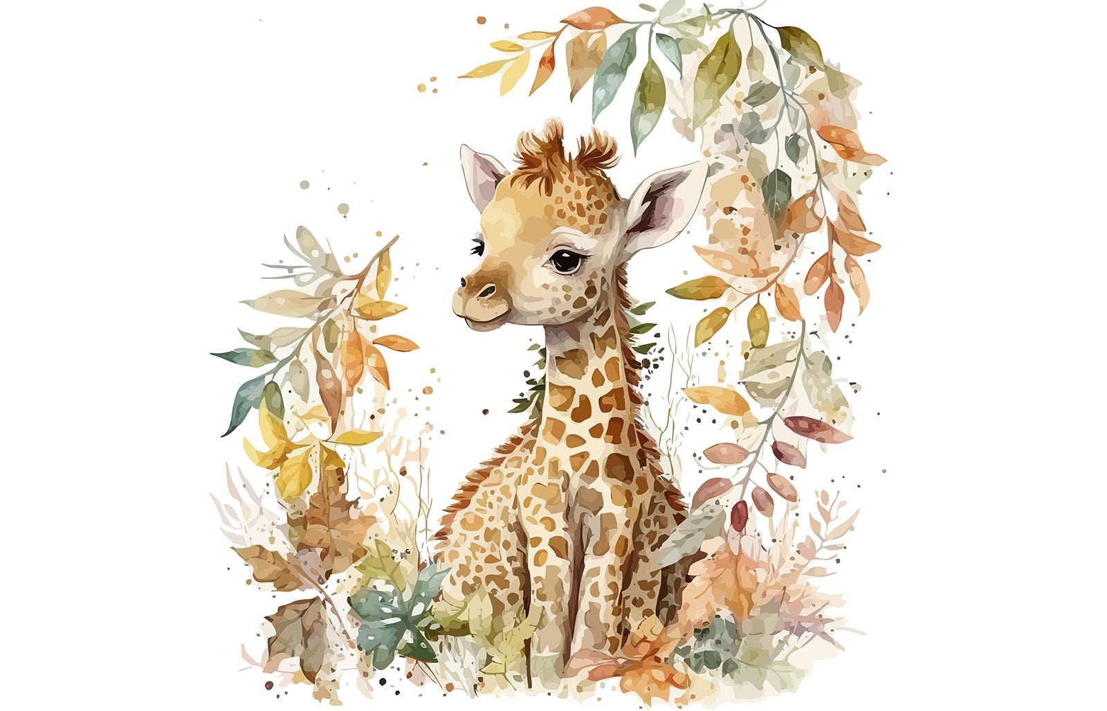 Papier peint panoramique Enfants - Girafe feuilles 3617680697139 - Largeur 130 cm x Hauteur 84 ...