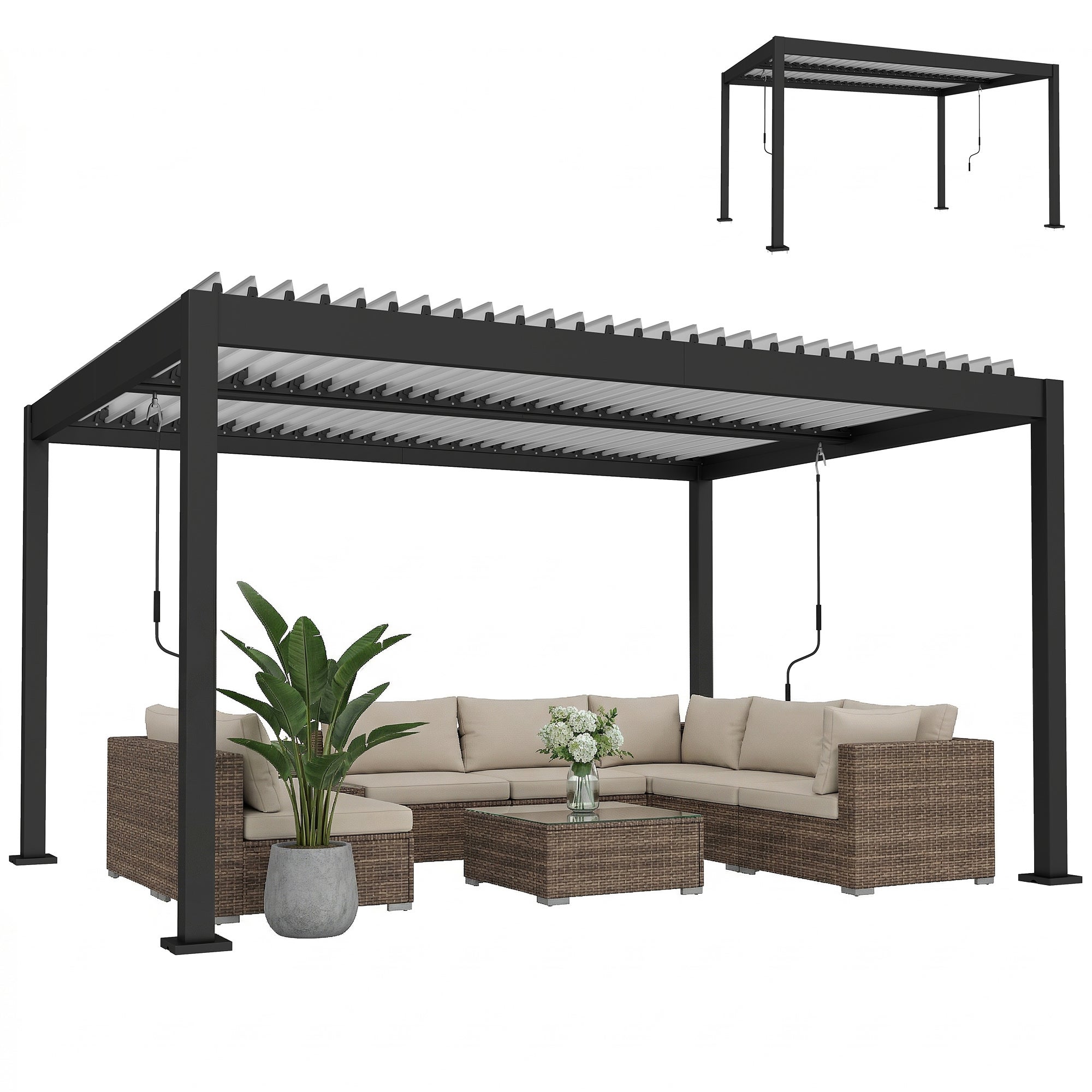 Pérgola bioclimática de 4x3 m en aluminio con techo de lamas ajustables ...
