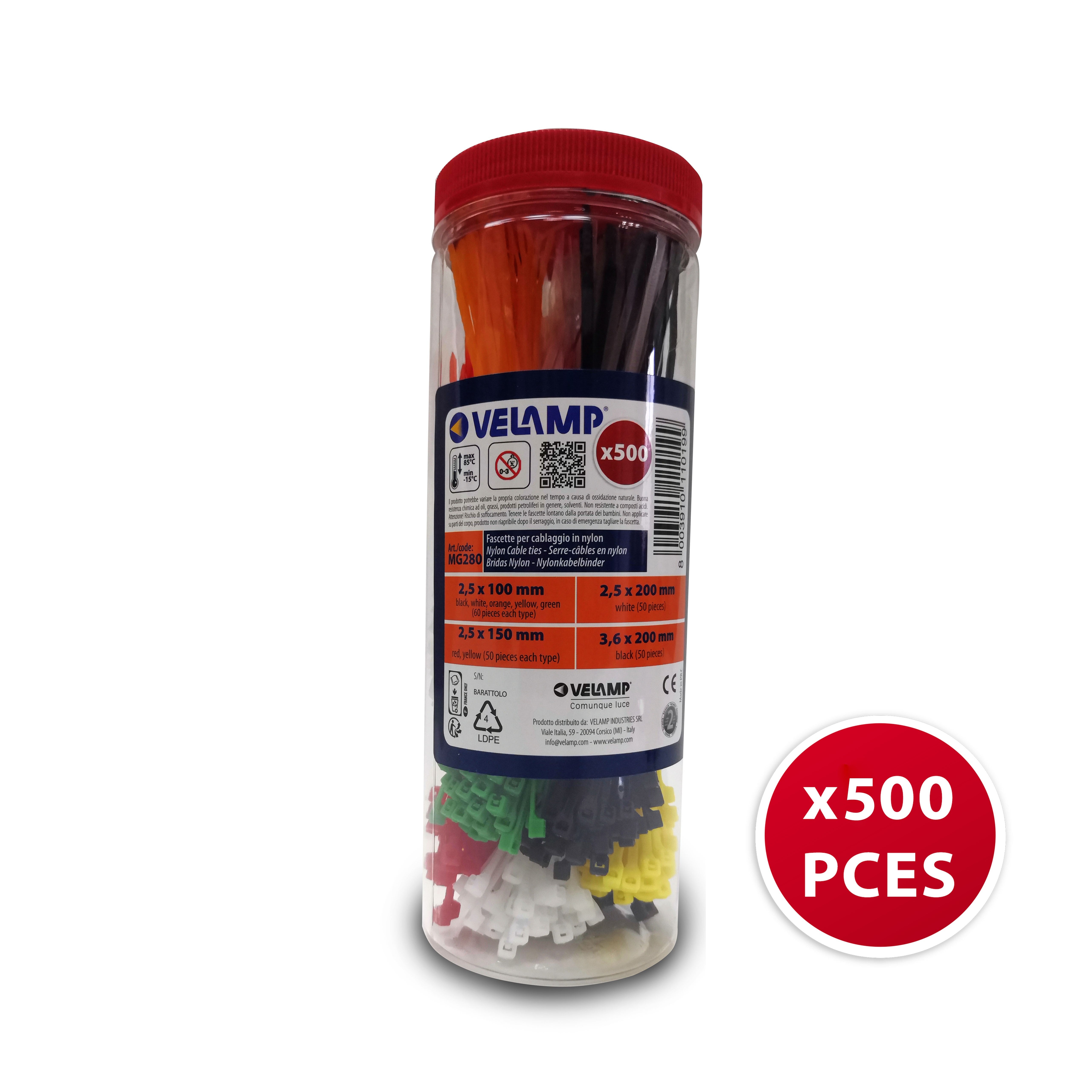 Bridas de nylon de colores, varios tamaños - 500 piezas surtidas ...