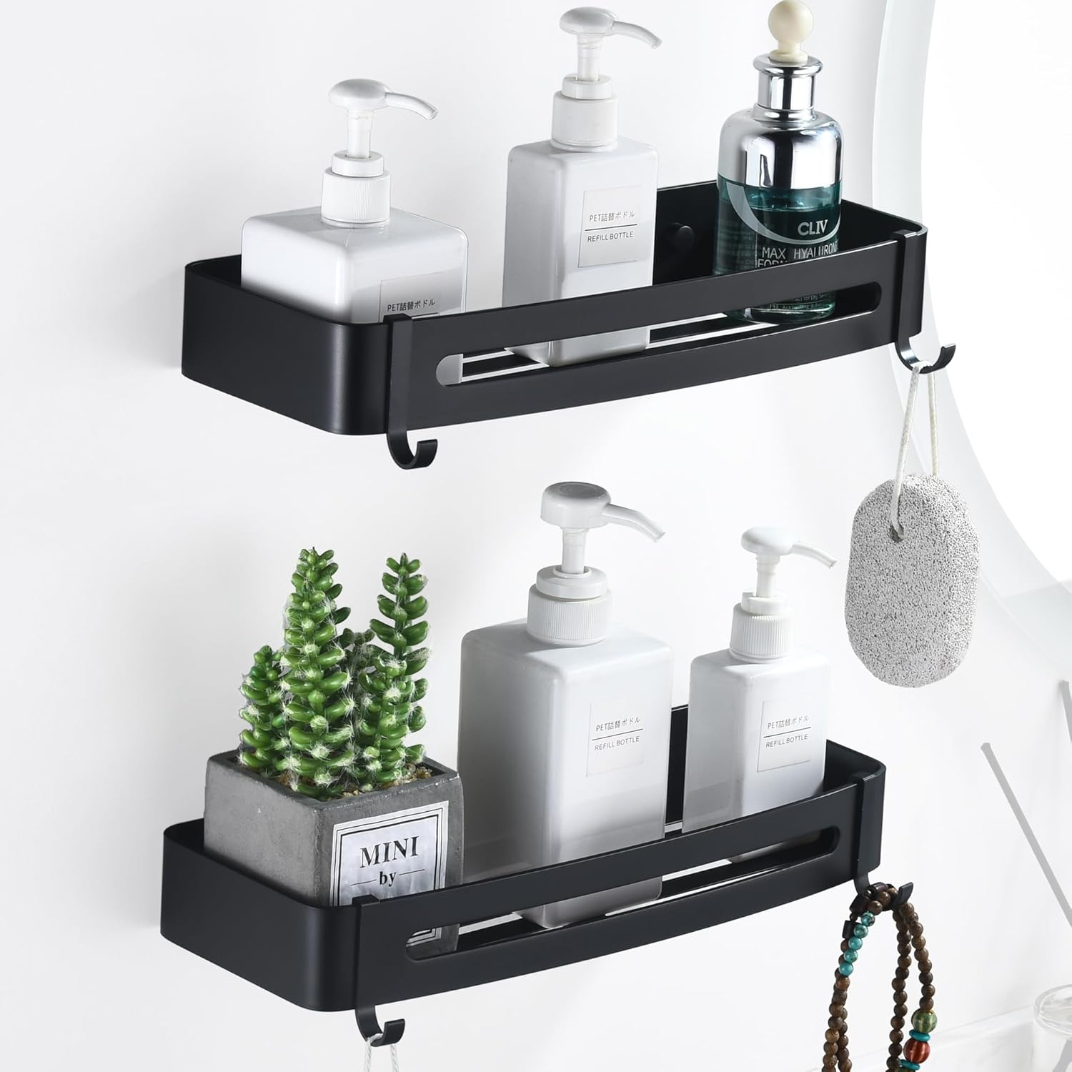 Lot de 2 étagères de douche noires, support de rangement de douche avec ...