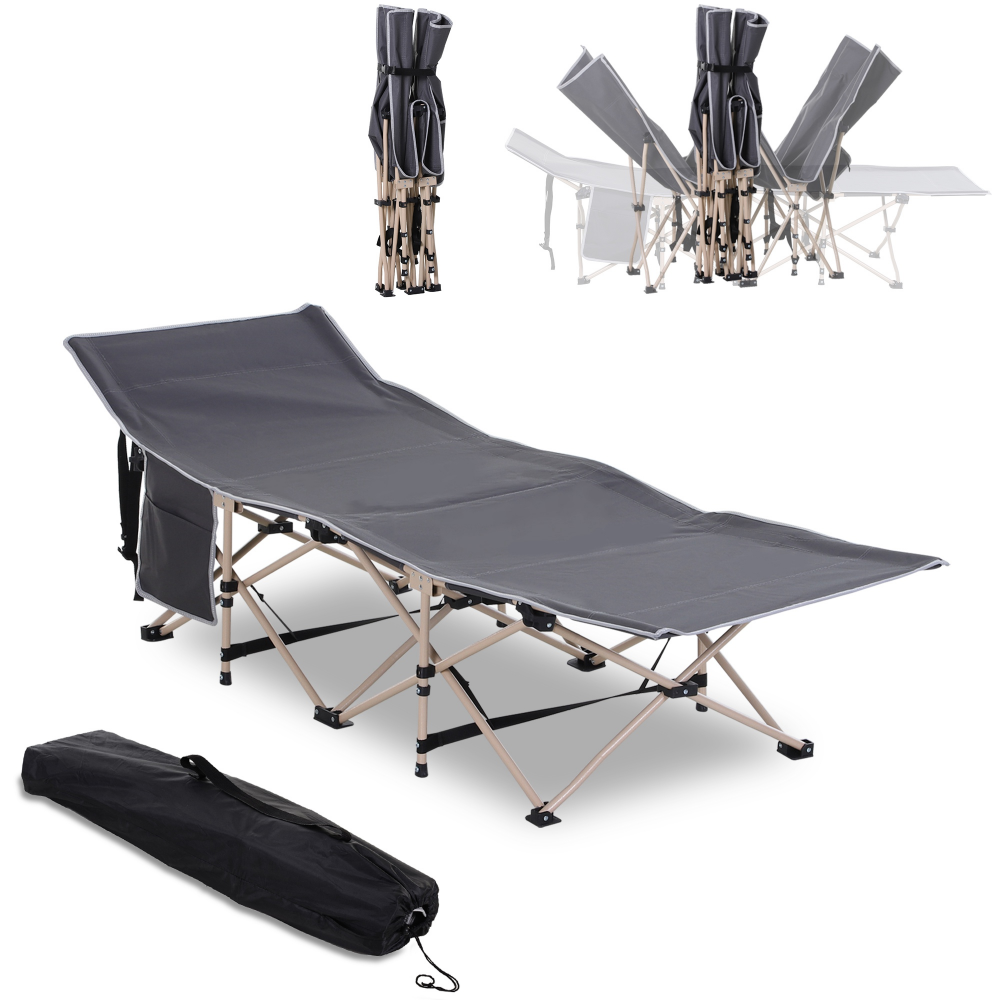 Lit de camp avec sac de rangement, lit de camping pliable, chaise ...