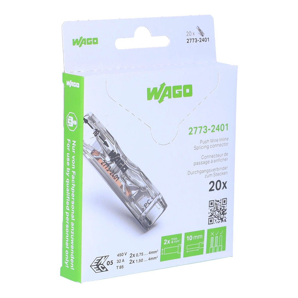 WAGO - Borne WAGO 2773 Inline 2x4mm² rigide & semi-rigide - Boite de 20 ...