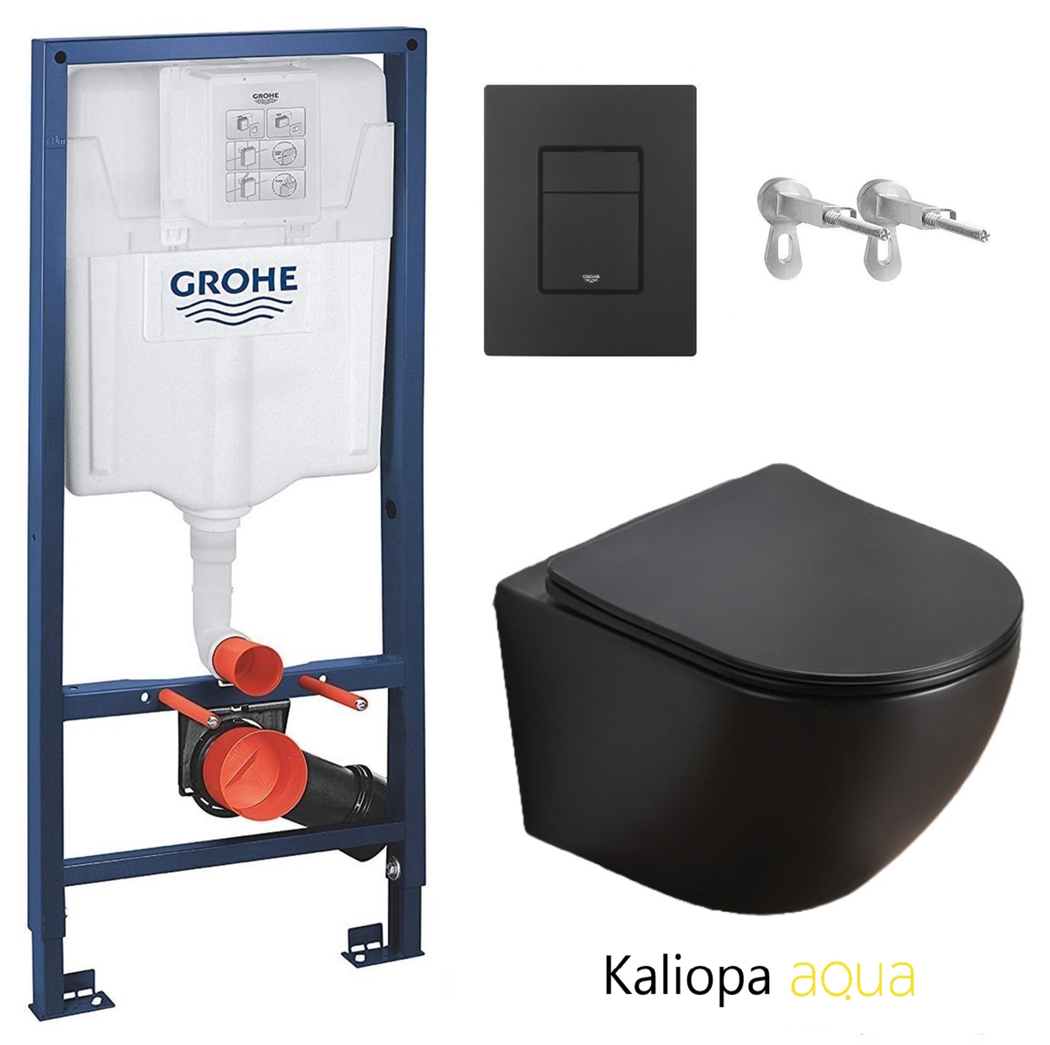 BÂTI SUPPORT GROHE PACK RÉSERVOIR ENCASTRÉ ET PLAQUE EVEN NOIR AVEC WC ...