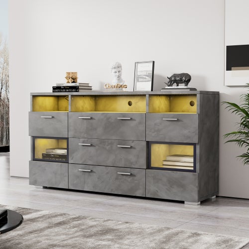 Buffet moderne de 140 cm, gris, avec éclairage LED et portes en ...