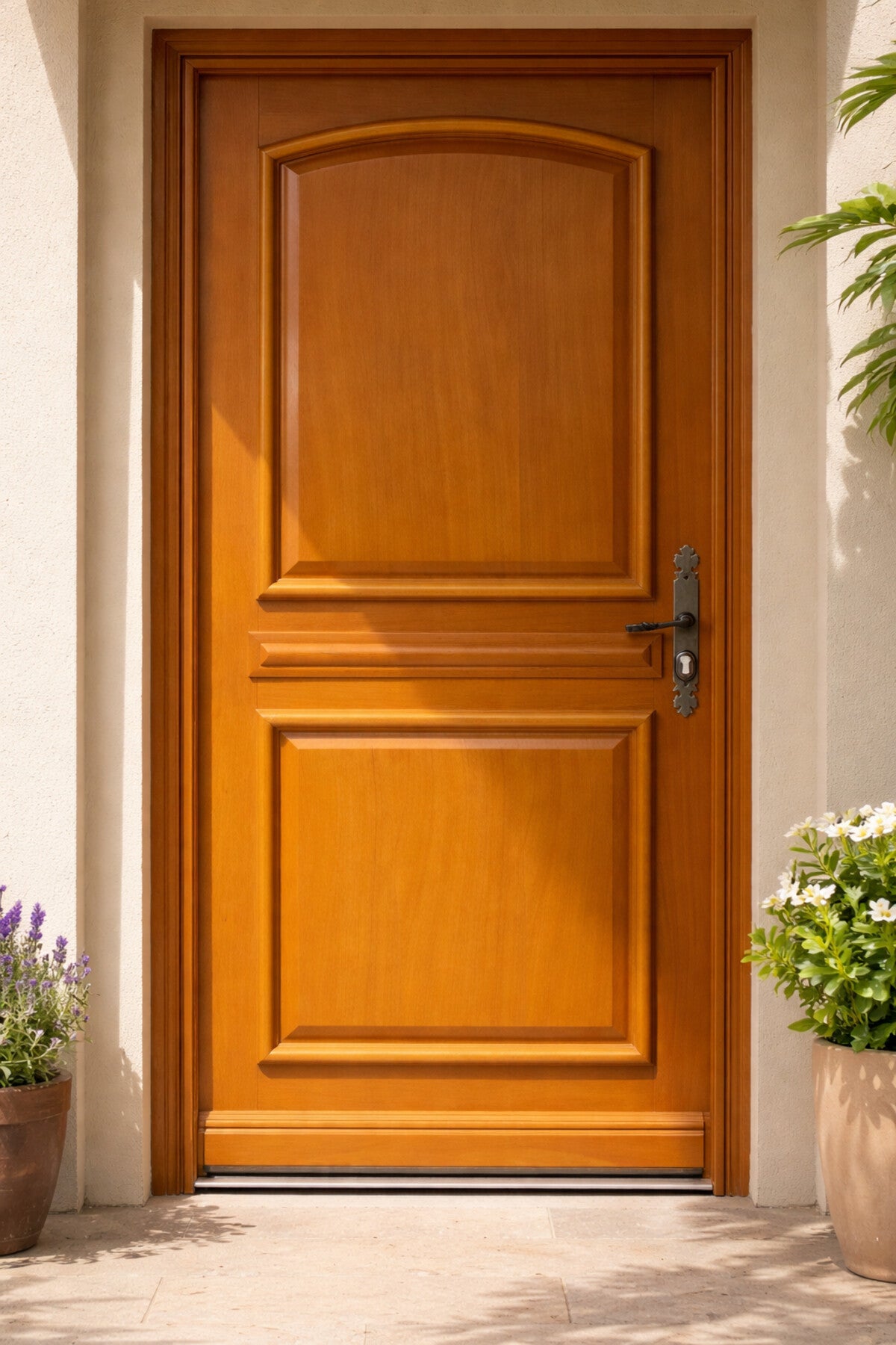 Puerta de entrada de madera maciza Garnier, H.215xL.90 cm, lado de la ...