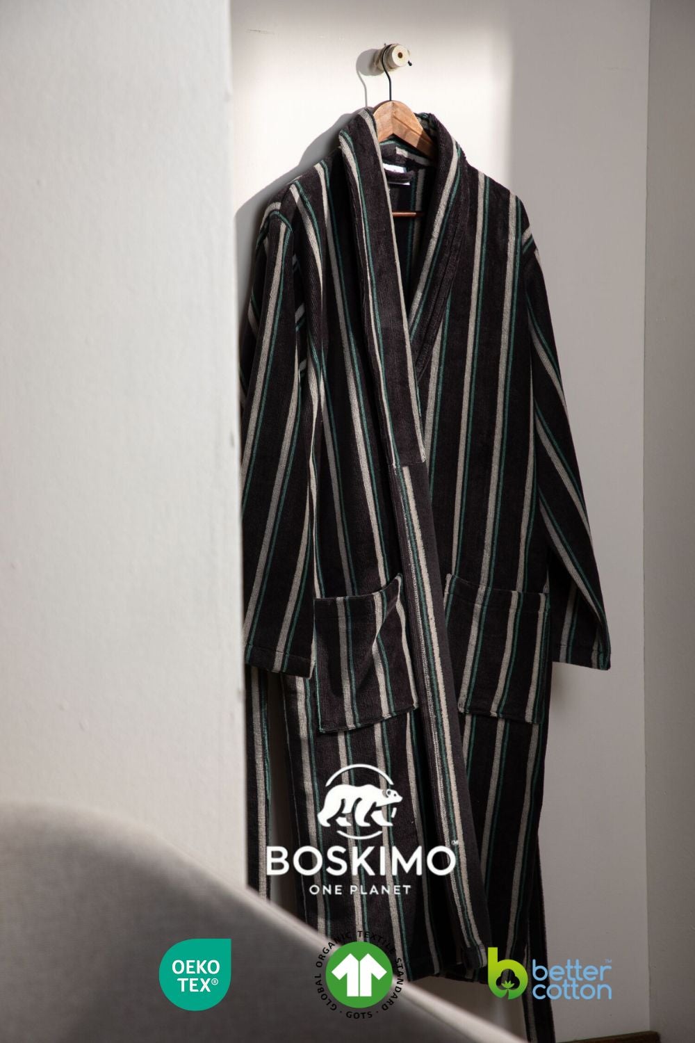 Boskimo Nelson - Peignoir en Velours 100% Coton - Rayé - S | Leroy Merlin