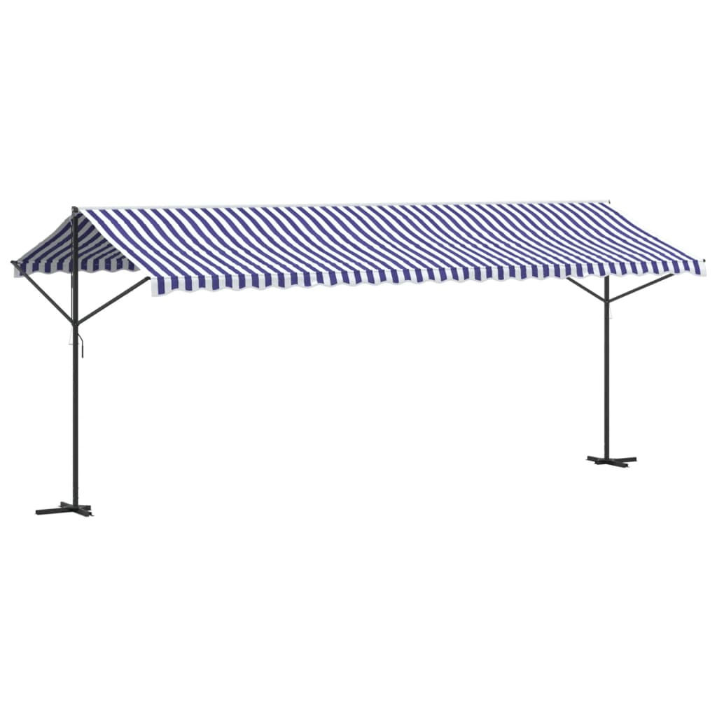 Toldo parasol | Toldo de pie tela y acero azul y blanco 600x300 cm ...