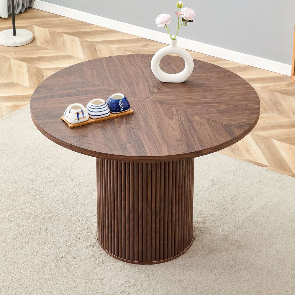 Table ronde 100 cm en MDF pour 4-6 pers., plateau 4 segments motif bois ...