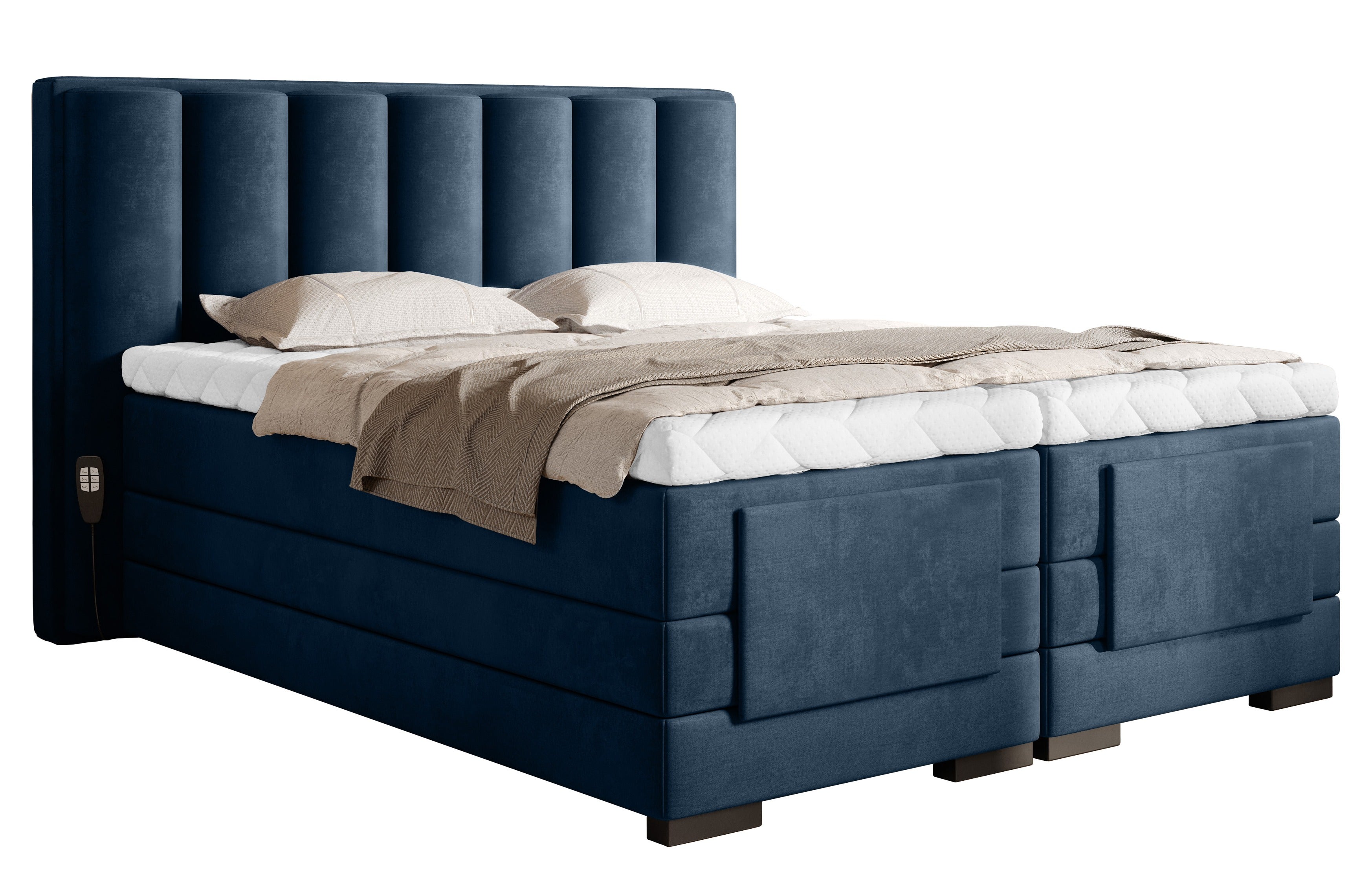 Lit boxspring électrique tissu bleu avec matelas et surmatelas Arkos ...