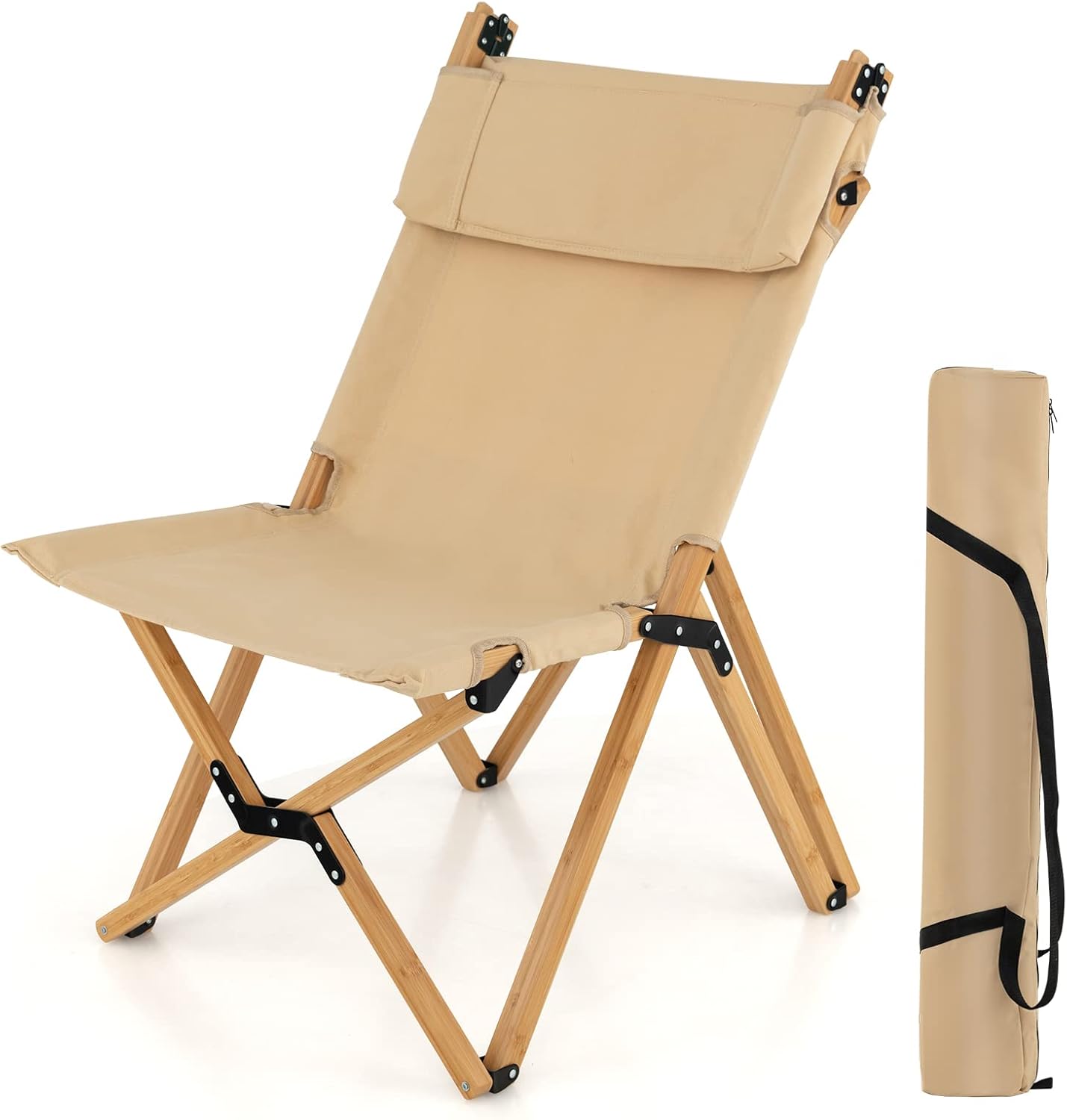 Chaise de Camping Pliante en Bambou Charge 150KG Dossier Ajustable 48 ...
