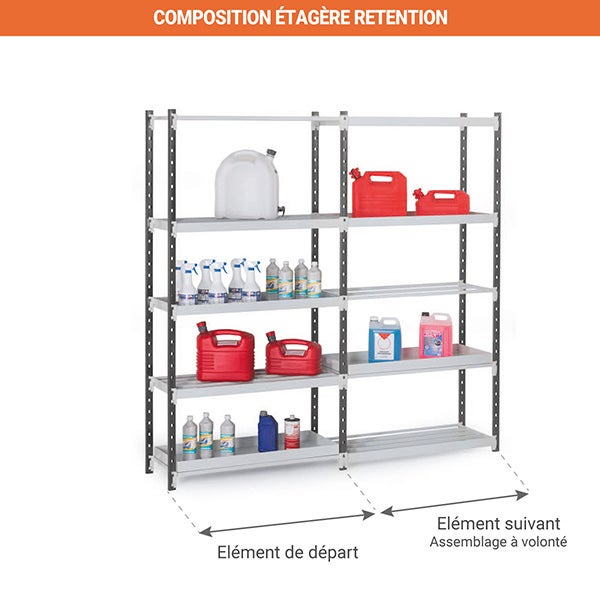 Rayonnage rétention - Module de départ - Profondeur 400mm - RAYORET/5N ...