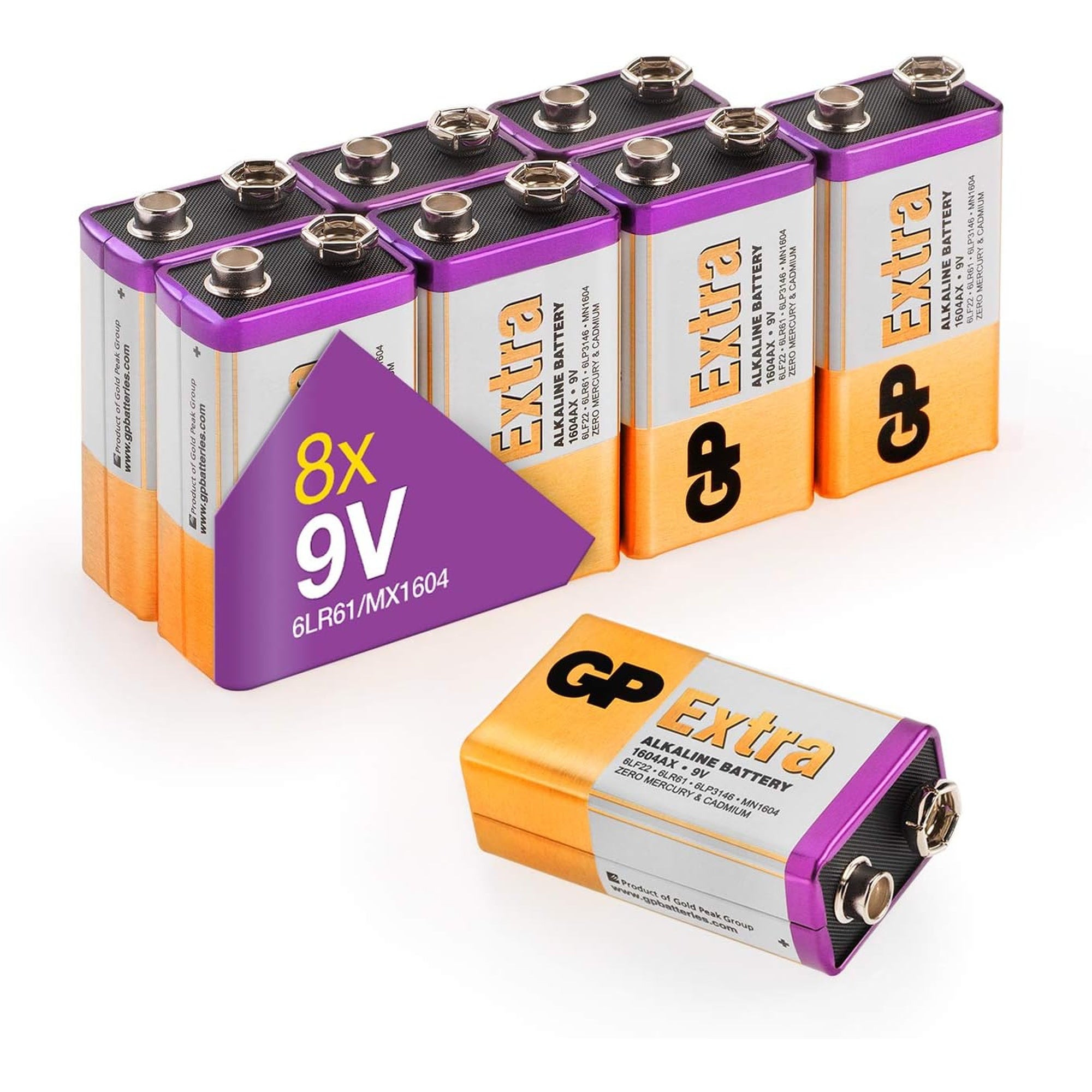 GP - Lot de 8 piles alcalines 9V (MN1604 / 6LR61) - Durée de vie et ...