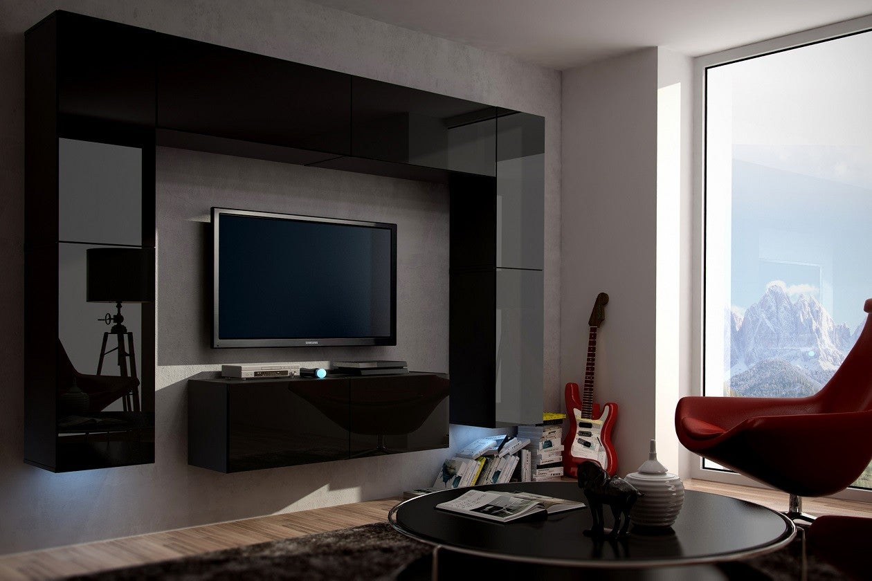Ensemble meuble TV CONCEPT 3-HG-B-4-1B noir brillant 120 cm | Leroy Merlin