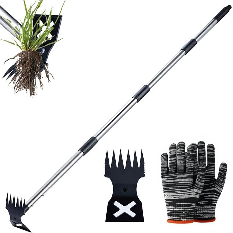 Desherbador manual 2 en 1 de mango largo, rastrillo de mano, azada de ...