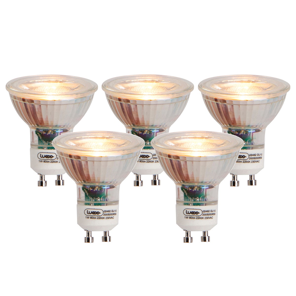 Set de 5 bombillas LED GU10 filamento llama 1W 80lm 2200K | Leroy Merlin