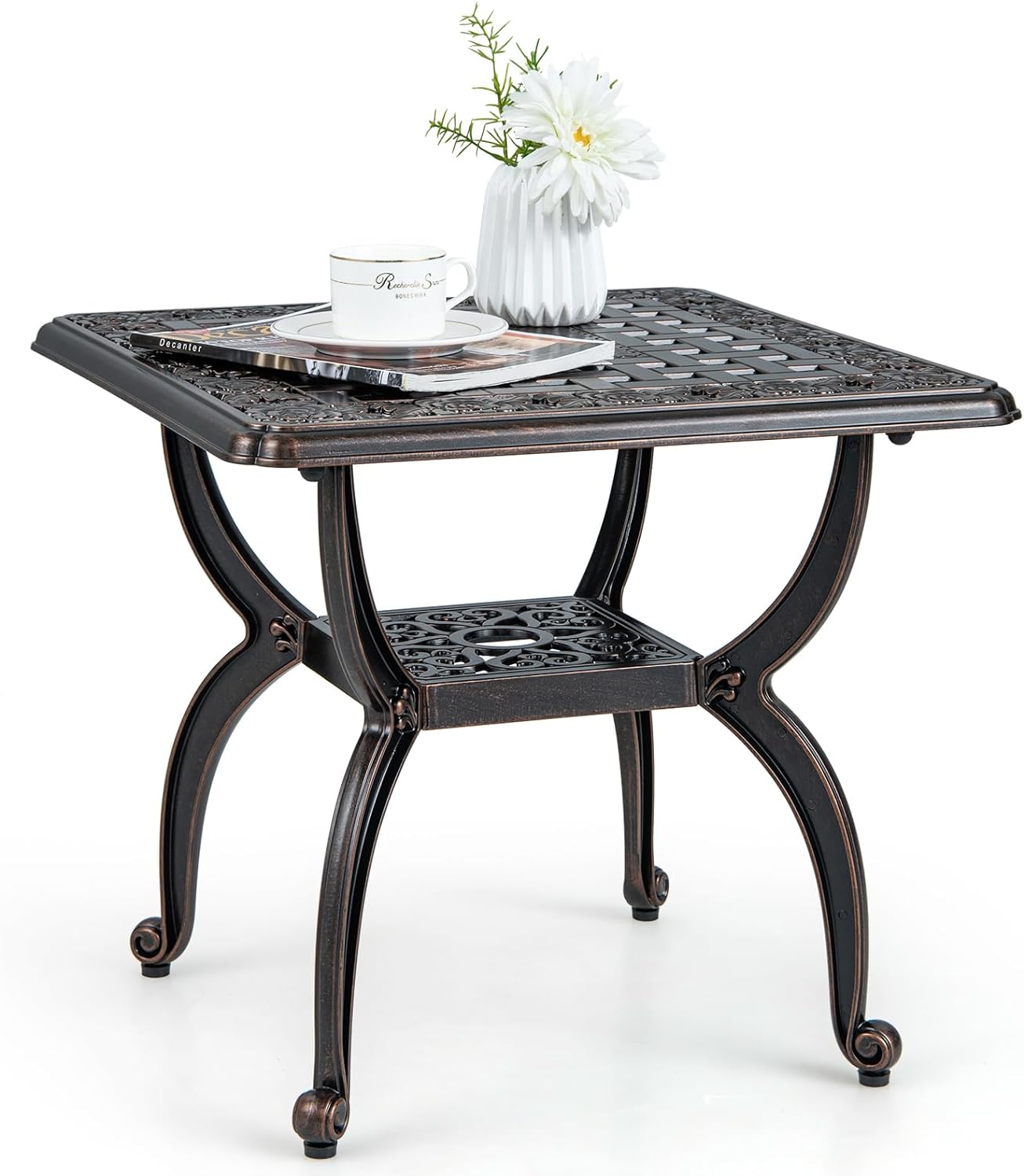 Table de Jardin Carrée 53 CM en Fonte d'Aluminium,Table d'Appoint d ...