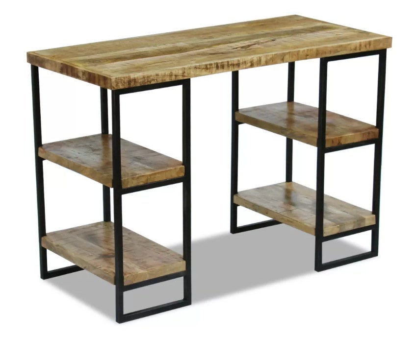 Bureau manguier massif clair et métal noir Induka | Leroy Merlin